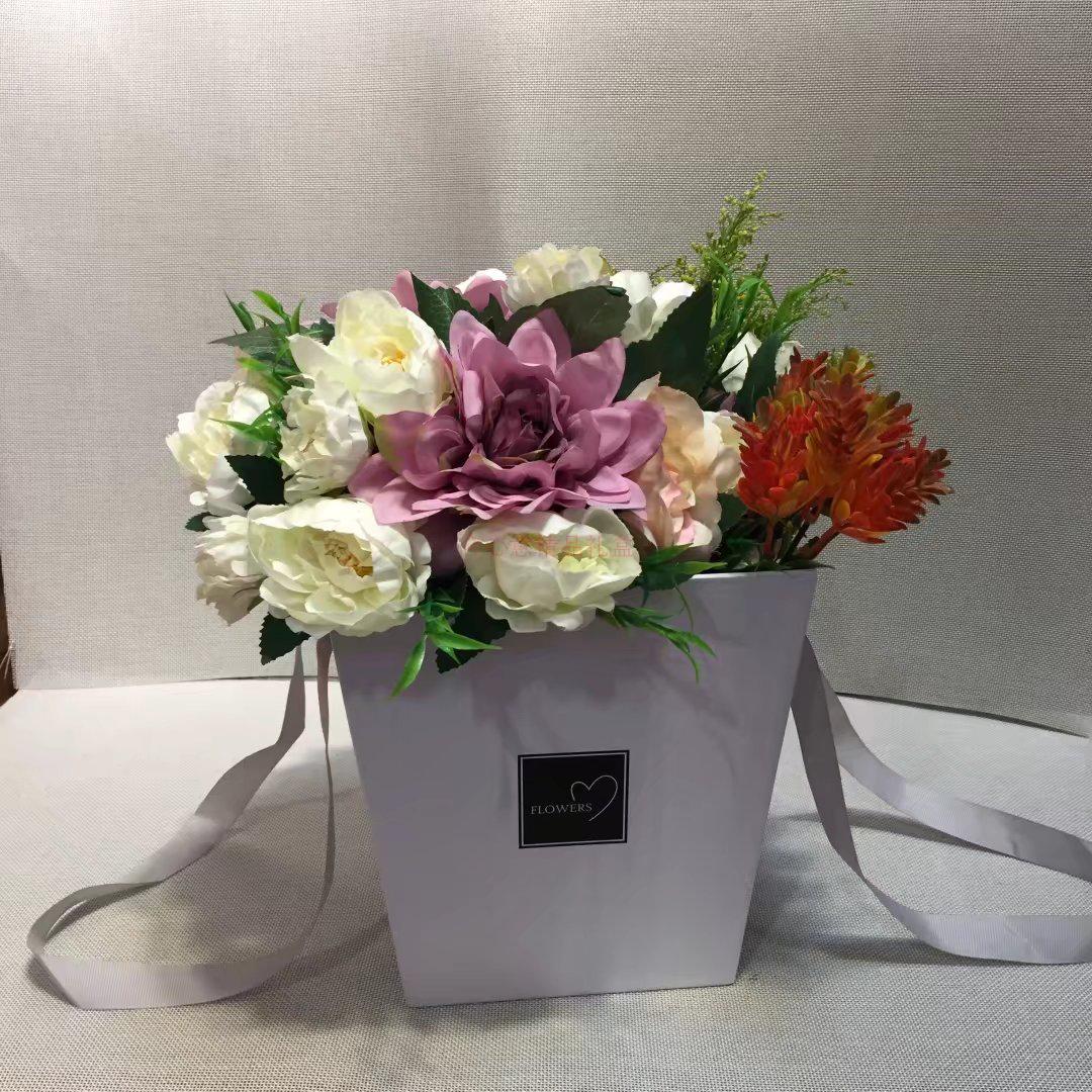 鲜花礼盒爆米花盒鲜花爆米花花桶梯形中号手提花盒-礼品盒批发-万菱购,万菱广场批发商城